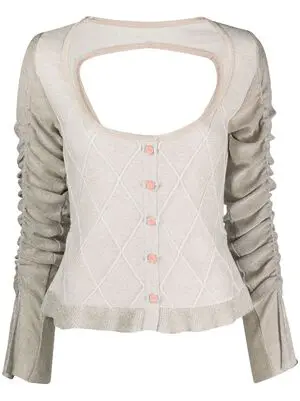 CORMIO Elena Draped-sleeve Cardigan - Neutrals
