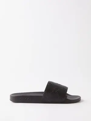 Gucci Gucci - GG-embossed Rubber Slides - Mens - Black - Black