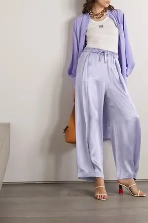Loewe Anagram Pleated Embroidered Silk-satin Pants - Purple