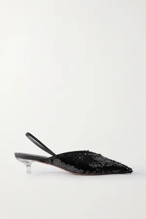 NEOUS Irena Sequined Leather Slingback Pumps Black