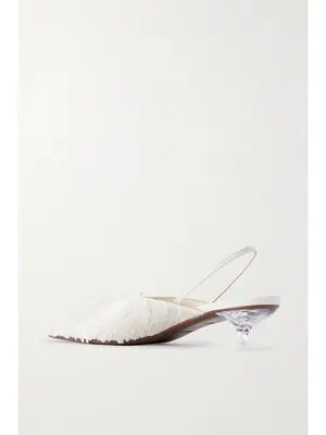 NEOUS Irena Sequined Leather Slingback Pumps - Cream