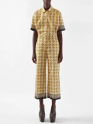 Etro Etro - Apple-print Cropped Trousers - Womens - Cream Multi - Yellow