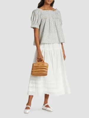 DÔEN Sebastiane Tiered Cotton Maxi Skirt - Powder