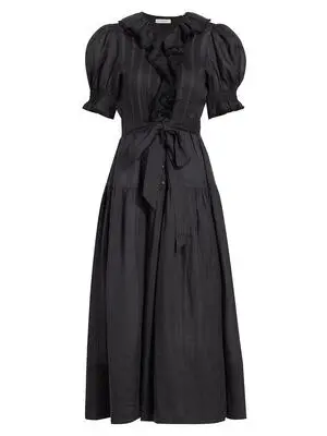 DÔEN Women's Poet Belted Ruffled Maxi Dress - Black  - Black