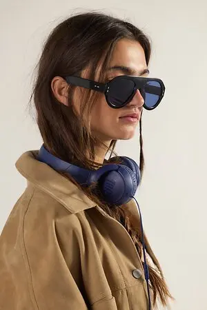 Free People Oversized Aviator Sunglasses - Black/blue Lens