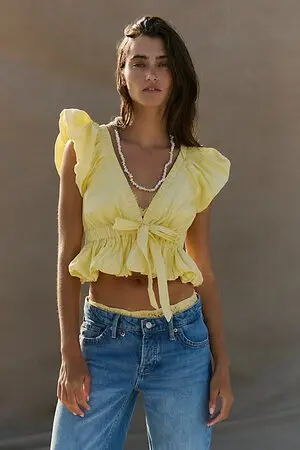 Free People Bring The Bubble Top Pastel Yellow