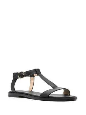 DOUCAL'S Fibbia T-bar Leather Sandals - Black