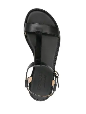 DOUCAL'S Fibbia T-bar Leather Sandals - Black