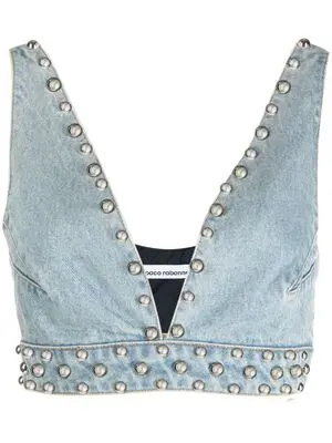 Rabanne Studded Denim Bralette - Blue