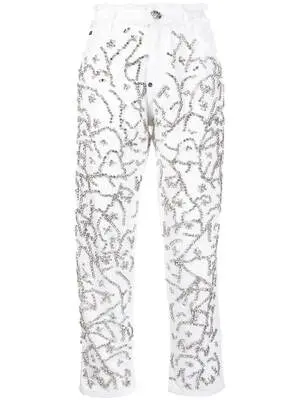 Philipp Plein Crystal-embellished Straight Leg Jeans - White