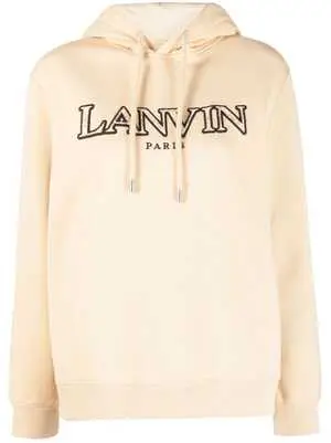 LANVIN Logo-embroidered Cotton Hoodie - Neutrals