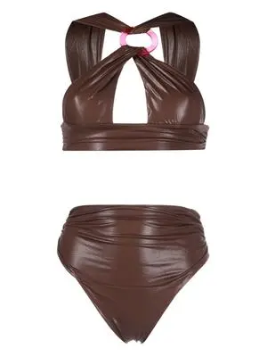 Attico Faux-leather Bikini Set - Brown