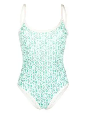 Moncler All-over Logo-print Swimsuit - Green