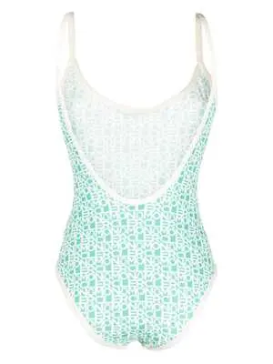 Moncler All-over Logo-print Swimsuit - Green