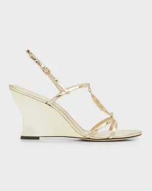 Tory Burch Capri Miller Metallic Wedge Sandals - Spark Gold