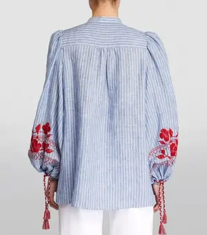 Max Mara Linen Striped Embroidered Shirt