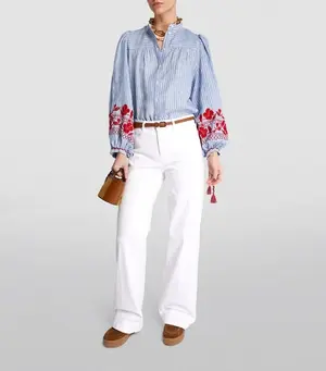Max Mara Linen Striped Embroidered Shirt