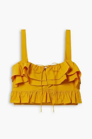 JASON WU Cropped Ruffled Cotton-poplin Top - Mustard
