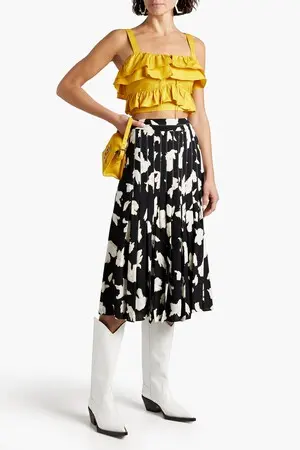 JASON WU Cropped Ruffled Cotton-poplin Top - Mustard