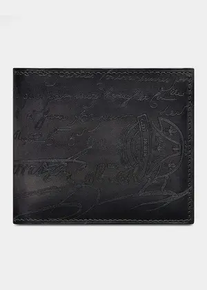 Berluti Makore Scritto Leather Bifold Wallet - Nero/grigio