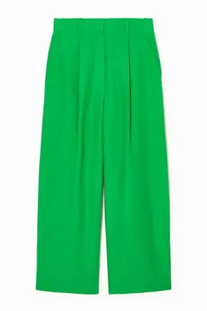 Cos Relaxed Linen-blend Wide-leg Trousers - Green