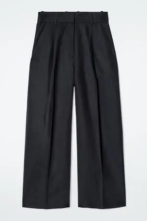 Cos Relaxed Wide-Leg Linen-Blend Trousers Navy