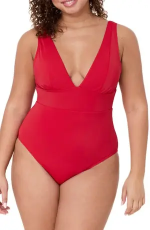 ANDIE Mykonos Plunge One-piece Swimsuit - Cherry Red