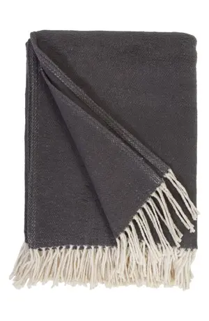 POM POM AT HOME Billie Fringe Cotton Throw Blanket Black