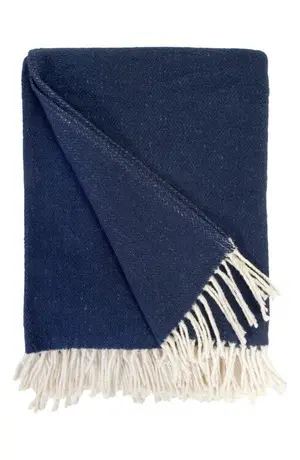 POM POM AT HOME Billie Fringe Cotton Throw Blanket - Navy