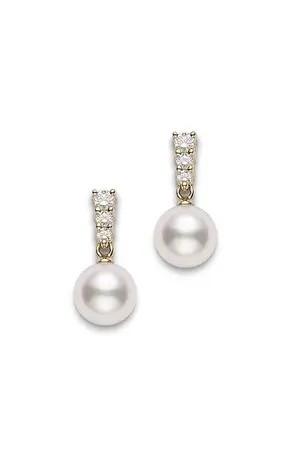 Mikimoto Diamond And Akoya Pearl Earrings - Yellow Gold/diamond/pearl