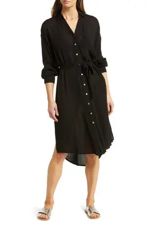 Elan Long Sleeve Shirt Dress - Black