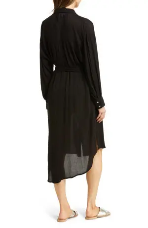 Elan Long Sleeve Shirt Dress - Black