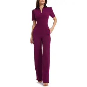 Dress The Population Gloria Front Zip Jumpsuit - Dark Magenta