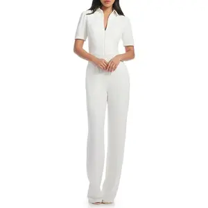 Dress The Population Gloria Front Zip Jumpsuit - Off White
