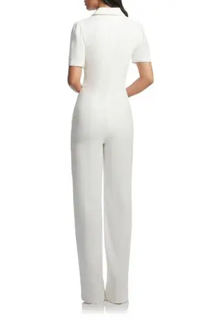 Dress The Population Gloria Front Zip Jumpsuit - Off White