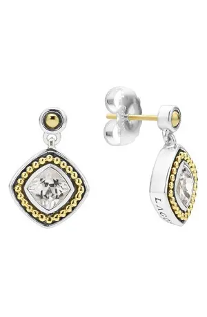 Lagos Caviar White Topaz Drop Earrings - Gold