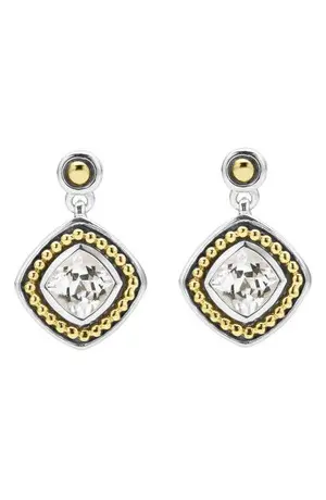 Lagos Caviar White Topaz Drop Earrings - Gold