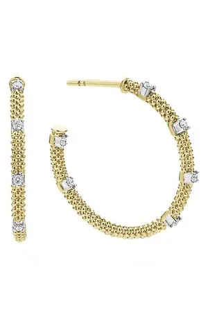 Lagos Superfine Signature Caviar Diamond Hoop Earrings - Gold