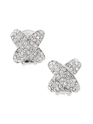 KENNETH JAY LANE Rhodium-plated & Glass Crystal X Clip-on Earrings - Crystal Silver