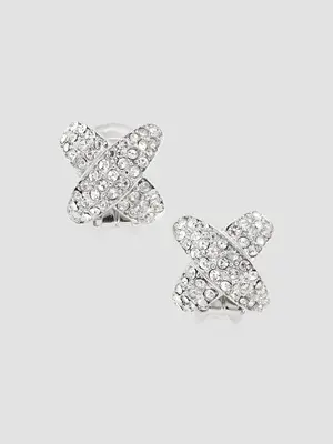 KENNETH JAY LANE Rhodium-plated & Glass Crystal X Clip-on Earrings - Crystal Silver