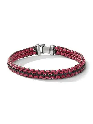 David Yurman Woven Box Chain Bracelet In Sterling Silver Burgundy