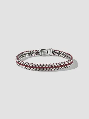 David Yurman Woven Box Chain Bracelet In Sterling - Red