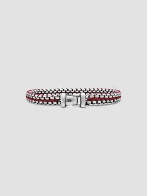David Yurman Woven Box Chain Bracelet In Sterling - Red