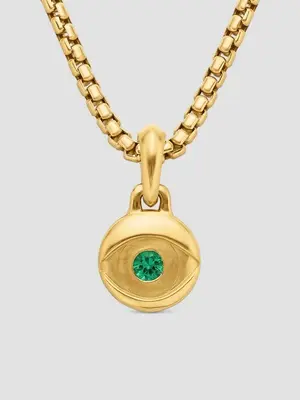 David Yurman Evil Eye Amulet In 18k Yellow Gold Emerald
