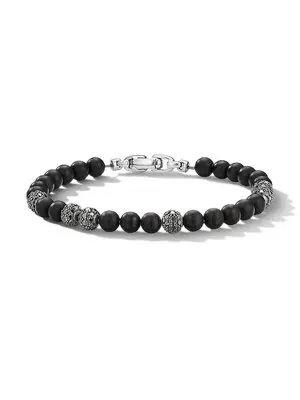David Yurman Spiritual Beads Bracelet In Sterling Silver Black