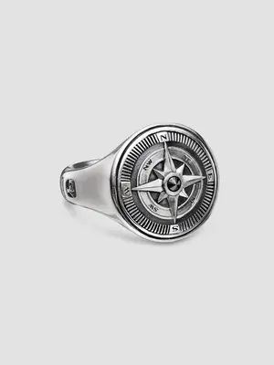David Yurman Maritime Compass Signet Ring In Sterling Silver - Black