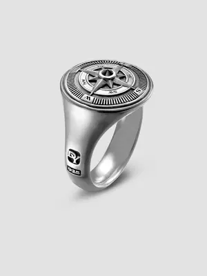 David Yurman Maritime Compass Signet Ring In Sterling Silver - Black