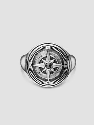 David Yurman Maritime Compass Signet Ring In Sterling Silver - Black