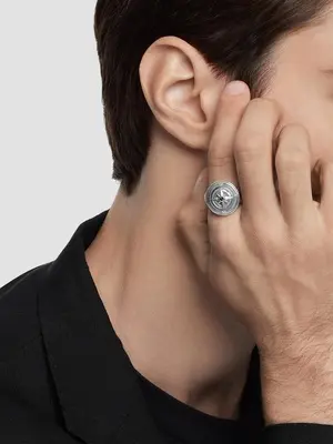 David Yurman Maritime Compass Signet Ring In Sterling Silver - Black