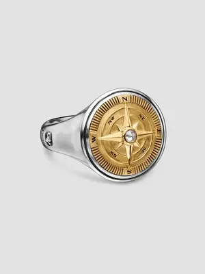 David Yurman Maritime Compass Signet Ring In Sterling Silver Diamond
